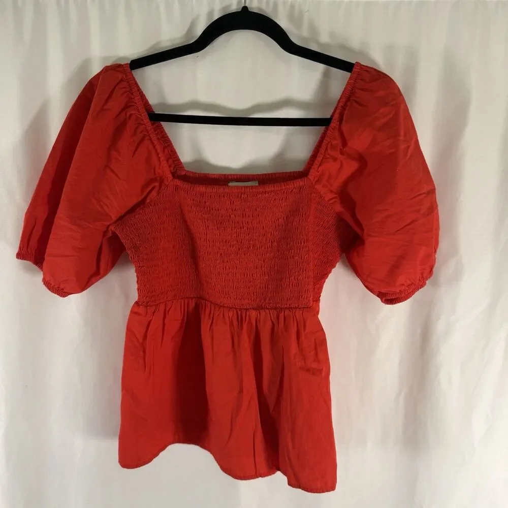 LOFT | Tops | Loft Blouse Womens Petite Small Red Square Neck Puff ...